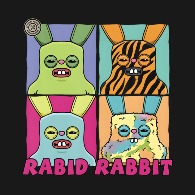 Rabid Rabbit Blue Snuggler Multi Budgie Fuggler & Co T-Shirt - Rabid ...