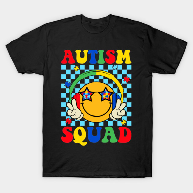 Autism Squad Puzzle Piece Smiley Face Awareness Support T-Shirt ...