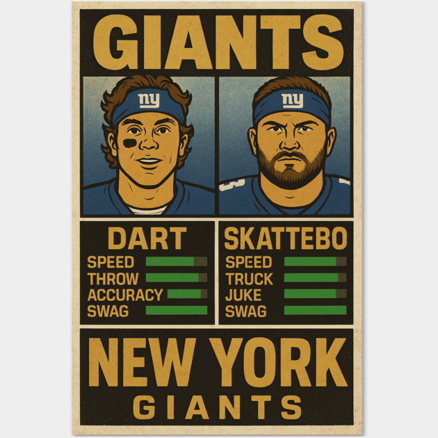 Giants Jaxson Dart Cam Skattebo - Sports - Posters and Art Prints ...