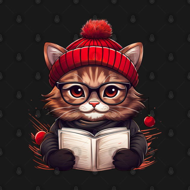 Smart Black Cat Reading Magic Book - Christmas Cat - T-Shirt | TeePublic