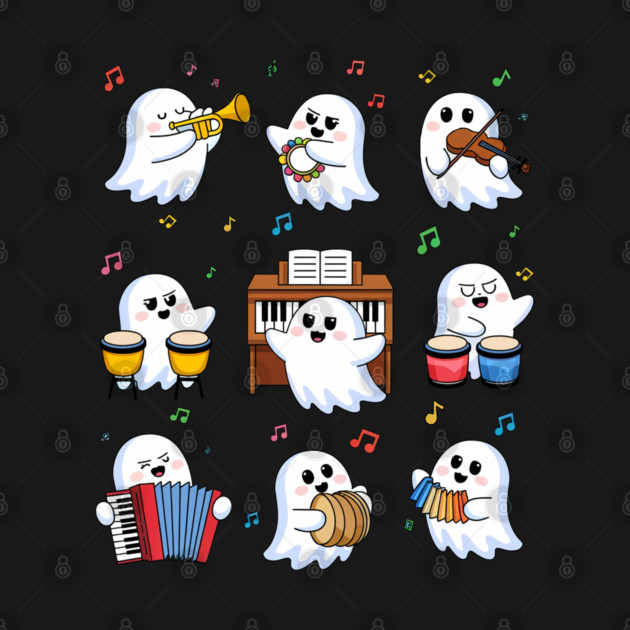 Cute Musical Ghost Band Halloween Art - Ghost Orchestra Illustration ...