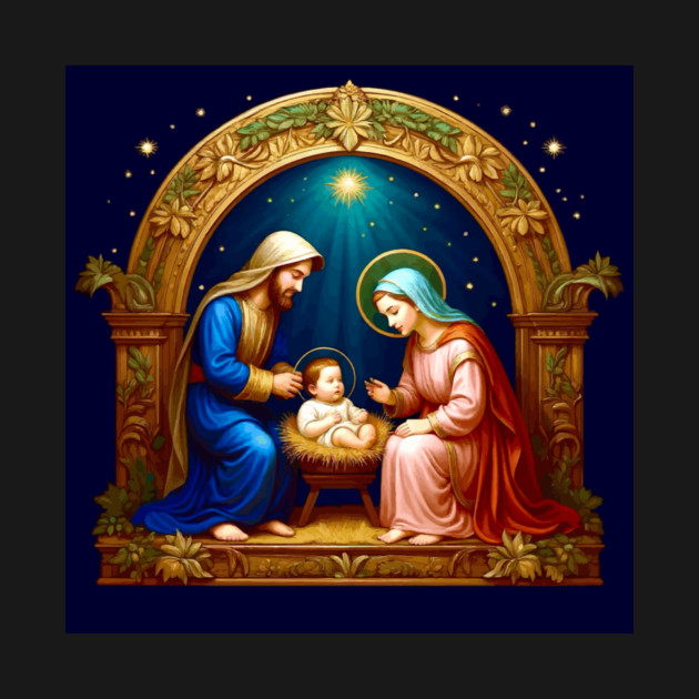 Nativity Scene with Baby Jesus in Manger - Nativity Scene - T-Shirt ...