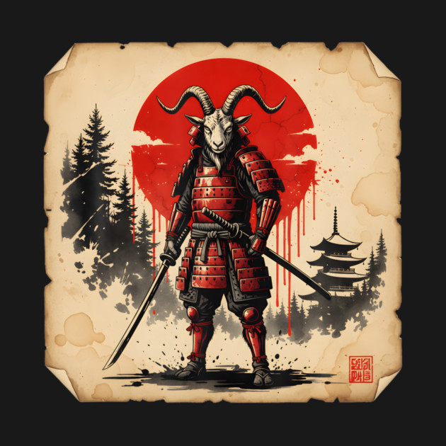 Epic Samurai Goat Japanese Warrior Dark Ink Art - Samurai Goat Warrior ...