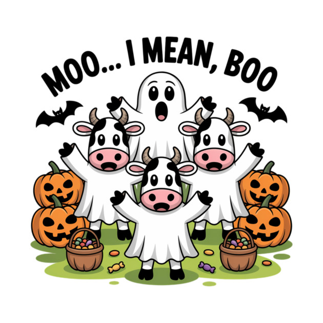 Moo I Mean Boo Funny Cow Halloween Ghost Costume - Halloween Ghost ...