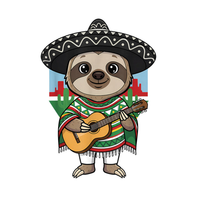 Mexican Sloth Sombrero Mariachi Guitar - Sloths In Traditional - T ...