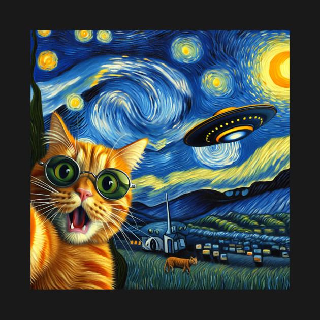Funny Cat Selfie with UFO Starry Night Van Gogh Kitten Lover - Cat ...