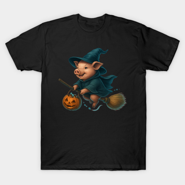 Cute Pig Witch – Flying Halloween Pig with Pumpkin - Halloween Pig - T ...