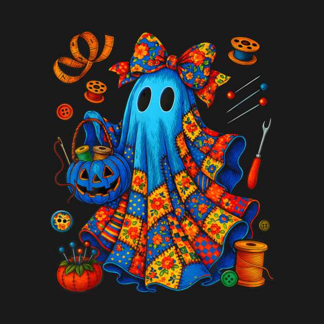 Halloween Boo Ghost Patchwork Quilter Quilting Sewing - Womens Halloween Sewing - T-Shirt ...