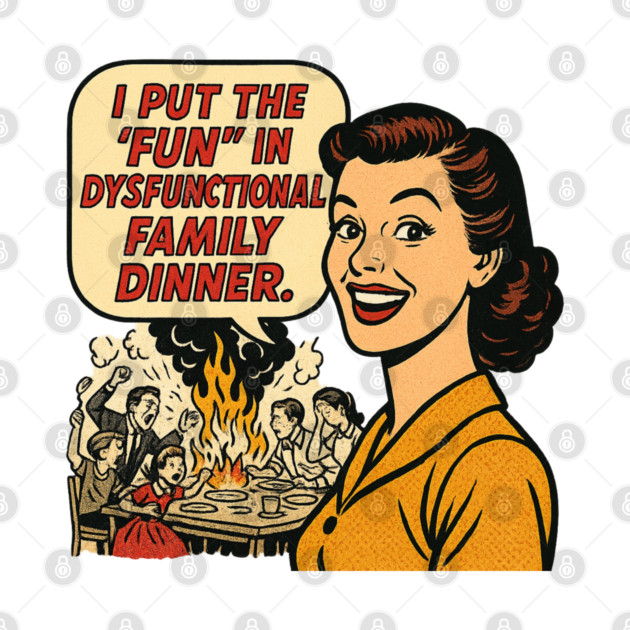 Retro 1950s Comic Woman – I Put the Fun in Dysfunctional Family Dinner ...