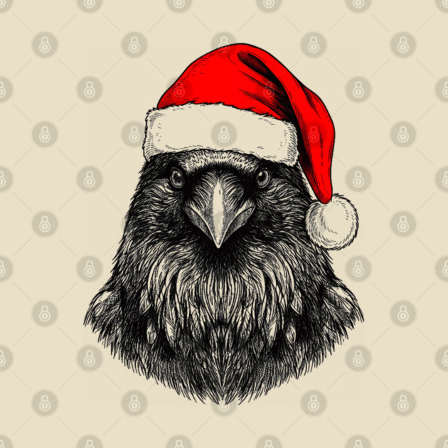 Christmas Raven Santa Hat Crow Bird Holiday - Raven - T-Shirt | TeePublic