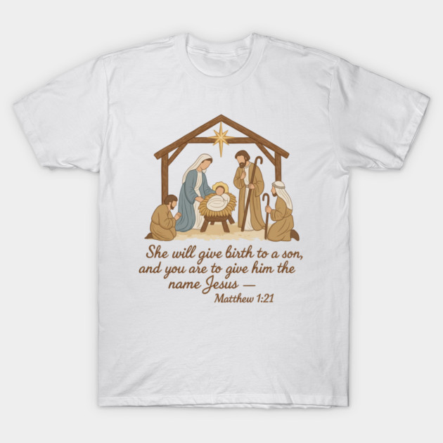 Embroidered Nativity Scene - Matthew 1 21 Bible Verse Christmas ...
