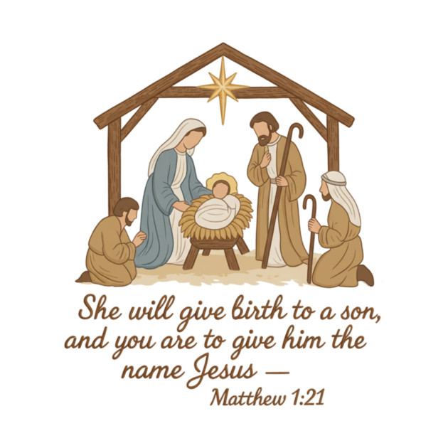 Embroidered Nativity Scene - Matthew 1 21 Bible Verse Christmas ...