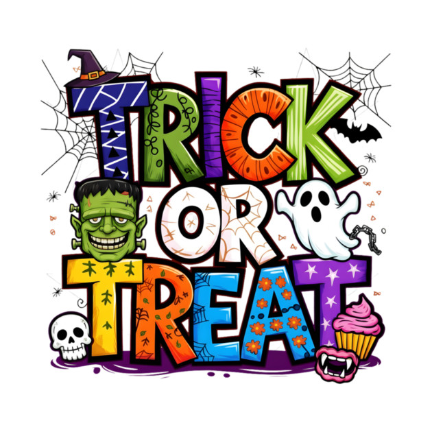 Trick or Treat Halloween Cartoon Art – Cute Ghost & Monster Design ...