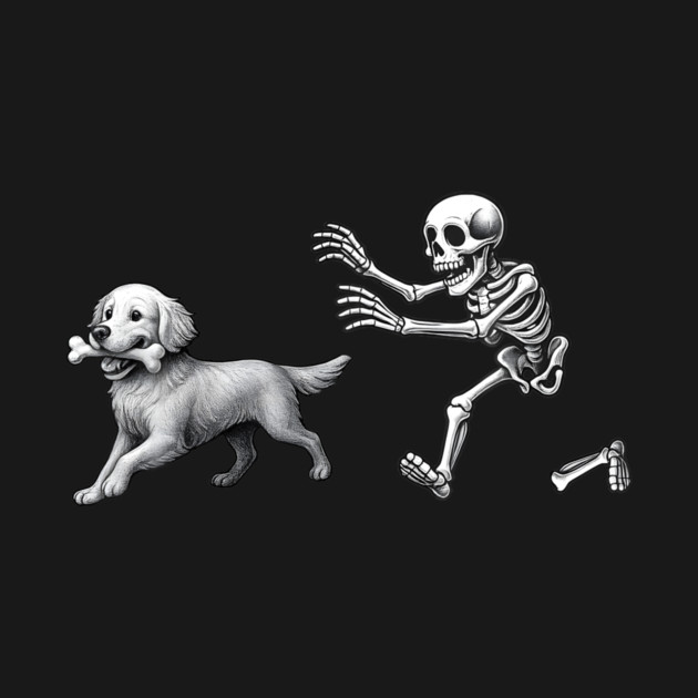 Skeleton Chasing Retriever Halloween Dogs - Funny Skeleton - T-Shirt ...