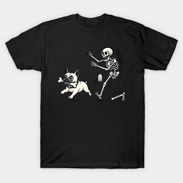 Skeleton Chasing French Bulldog Biting Leg Bone Halloween - Halloween ...