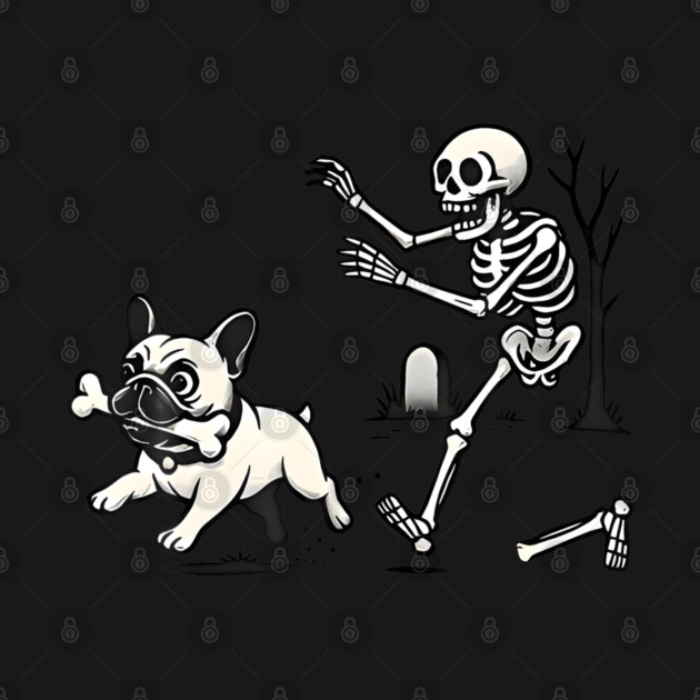 Skeleton Chasing French Bulldog Biting Leg Bone Halloween - Halloween ...
