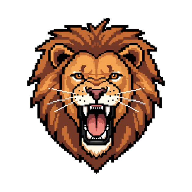 Roaring Lion Pixel Art Head - Pixel Art - T-Shirt | TeePublic
