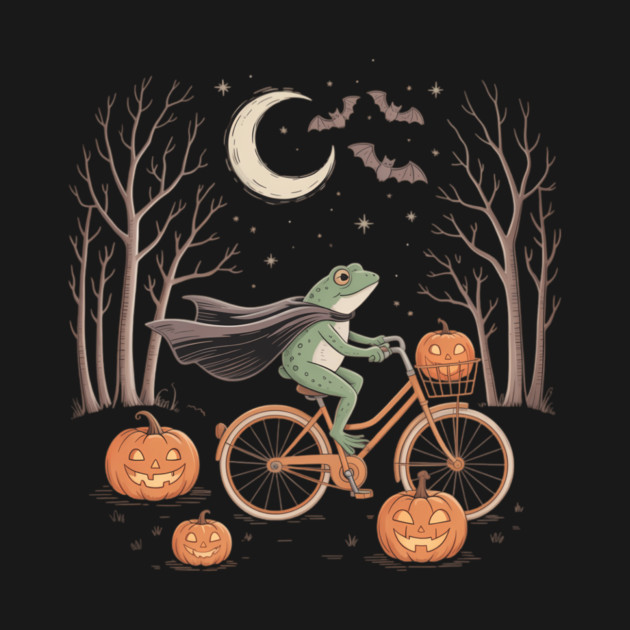 Halloween Frog Riding Bicycle Spooky Pumpkin - Spooky Pumpkin - T-Shirt ...