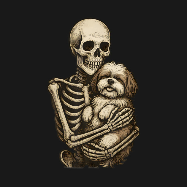 Skeleton Hugging Dog Shih Tzu Halloween - Skeleton Hugging Dog - T ...