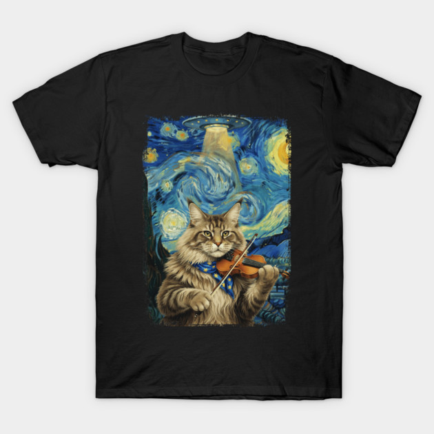 Van Gogh Starry Night Cat Violin UFO Selfie Funny - Starry Night Cat ...