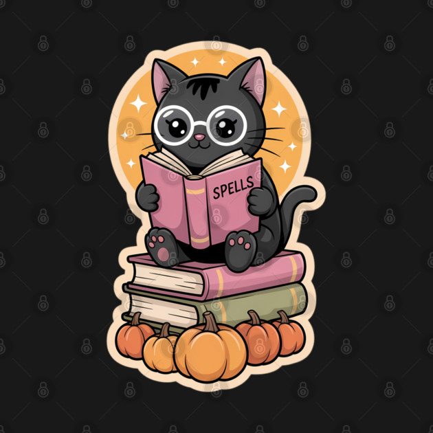 Spooky Cat Reading Club Halloween Book Lover - Book Lover - T-Shirt ...