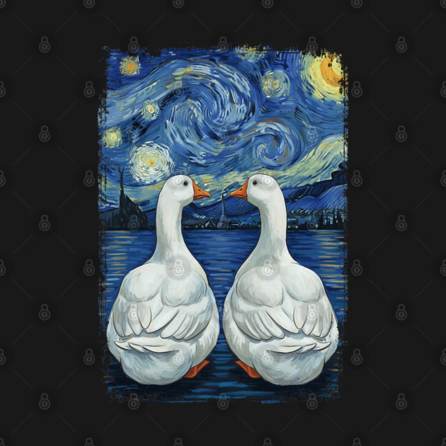 Van Gogh Starry Night Silly Goose Couples - Goose Couples - T-Shirt ...
