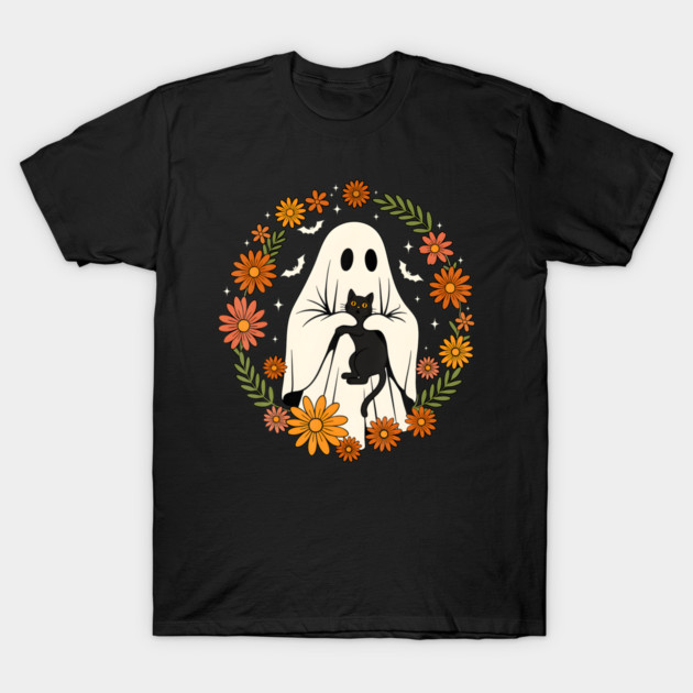 Halloween Ghost Black Cat - Halloween Ghost Cat - T-Shirt | TeePublic