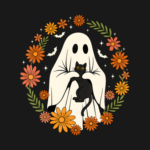 Halloween Ghost Black Cat - Halloween Ghost Cat - T-Shirt | TeePublic