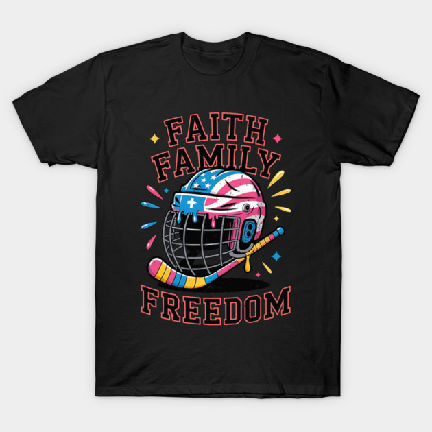 Faith Family Freedom Ice Cream Drip Hockey Game Day - Hockey - T-Shirt ...