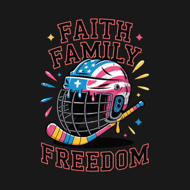 Faith Family Freedom Ice Cream Drip Hockey Game Day - Hockey - T-Shirt ...
