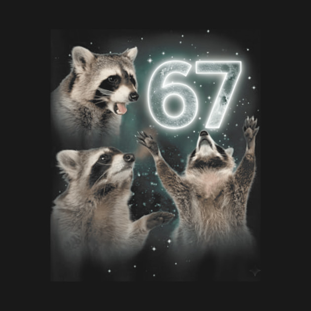 67 RaHowling At The Moon 67 6 7 Halloween - Funny Meme Raccoon - T ...