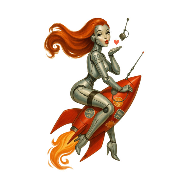 RED HEAD ROCKET PIN UP - Red Head Rocket Pin Up - T-Shirt | TeePublic