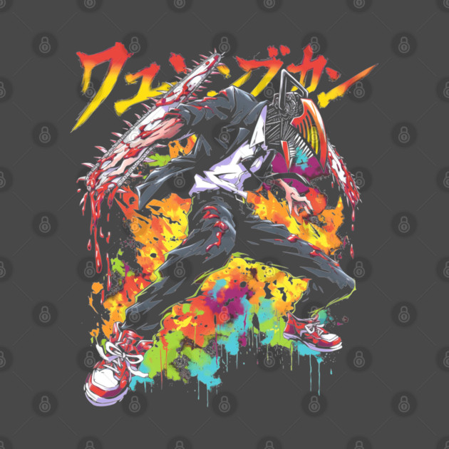 Chainsaw Man Denji Chainsaw Devil Form Colorful Splatter Art ...