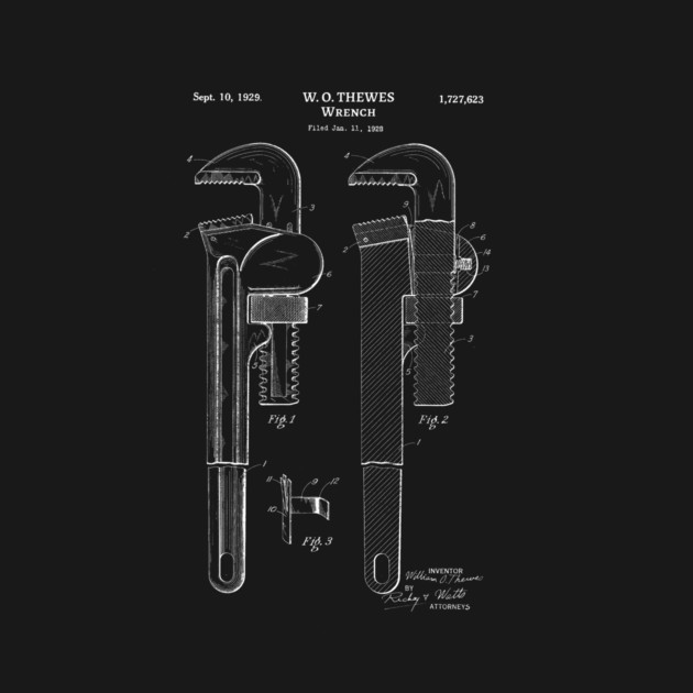 Pipe Wrench 1929 Patent, Tools Inventions Blueprint Garage,Wrench ...