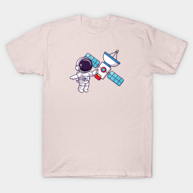Cute Astronaut Floating with Satellite In Space Cartoon - Cute ...