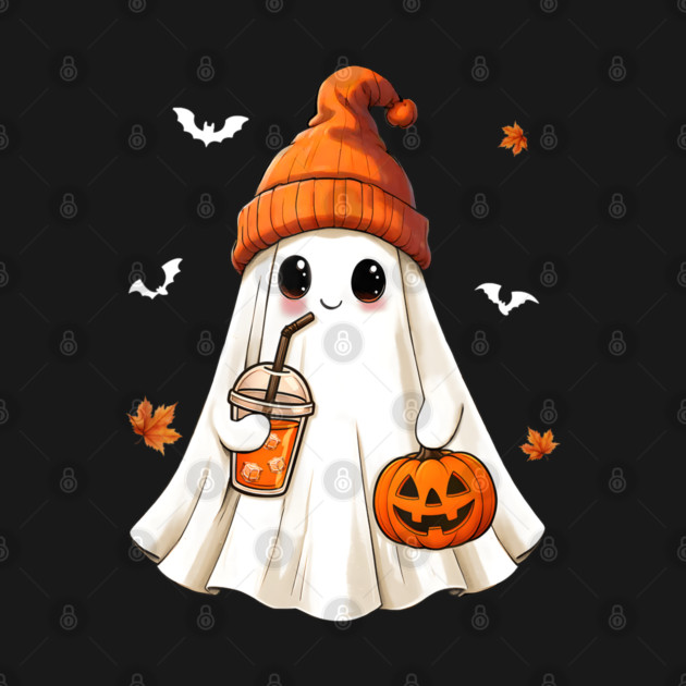 Ghost Drinking Coffee Halloween Ice Coffee - Cute Ghost Coffee - T ...