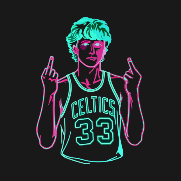 Larry Bird Middle Finger-Neon - Larry Bird - T-Shirt | TeePublic