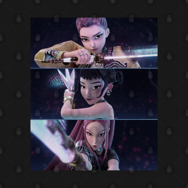 Rumi Mira & Zoey Wielding Weapons M4756 - Kpop Demon Hunters - T-Shirt ...