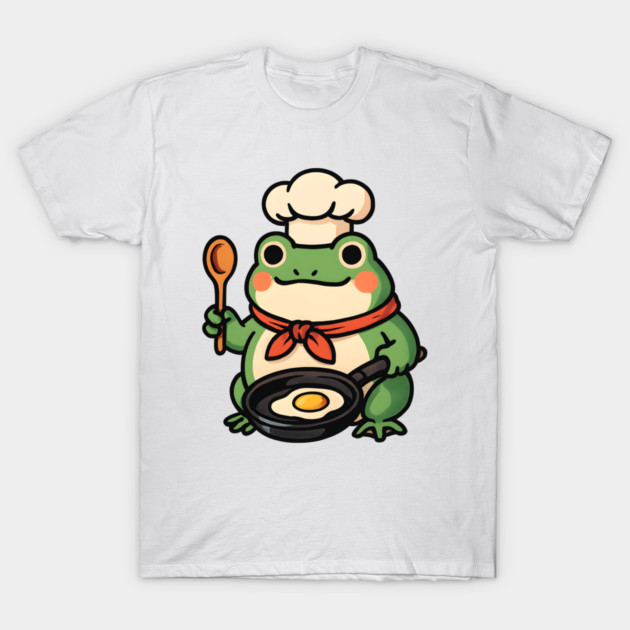Cute Kawaii Chef Frog Cook Fried Egg Cartoon - Kawaii Frog - T-Shirt ...