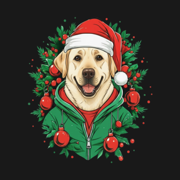 Festive Yellow Labrador - Christmas Dog Art - Yellow Labrador Retriever ...