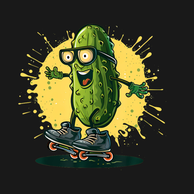 Funny Bespectacled Pickle With Inline Skates - Funny Pickle - T-Shirt ...
