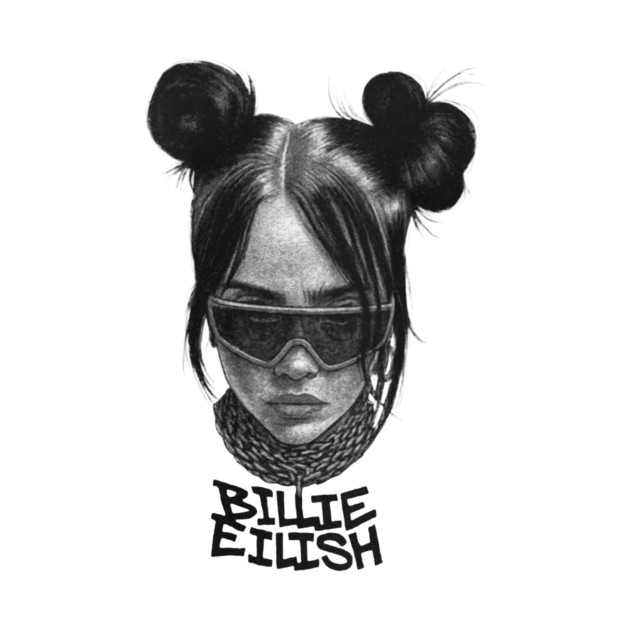 Billie Eilish Space Buns Goggles Pencil Sketch Art - Billie Eilish - T ...