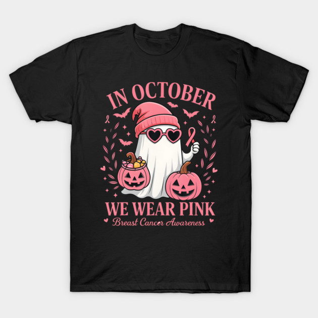 Boo In October Pink Breast Halloween Ghost - Breast Cancer Awareness ...