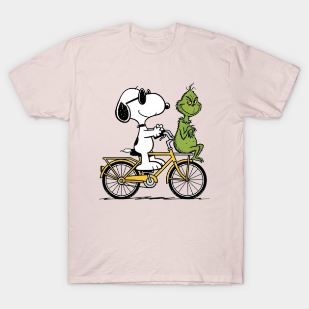 Snoopy Riding Bike with The Grinch M990 - Funny Cartoon - T-Shirt ...