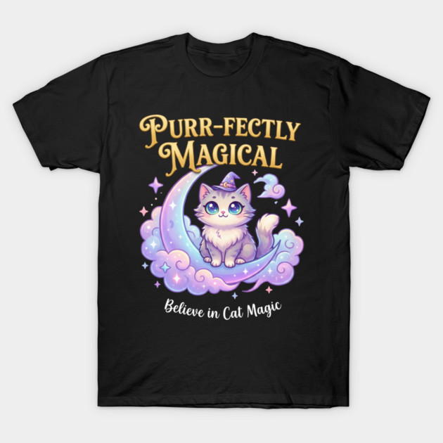 Purr-fectly Magical Crescent Moon Cat - Magic Cat - T-Shirt | TeePublic
