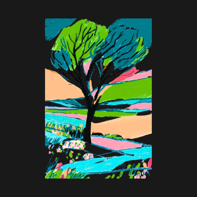 Abstract Lone Tree Field - Nature - T-Shirt | TeePublic