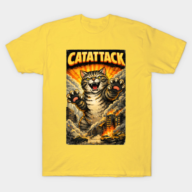 Cat-Attack-Giant-Monster-Cat-Attacking-City - Cat Attack - T-Shirt ...