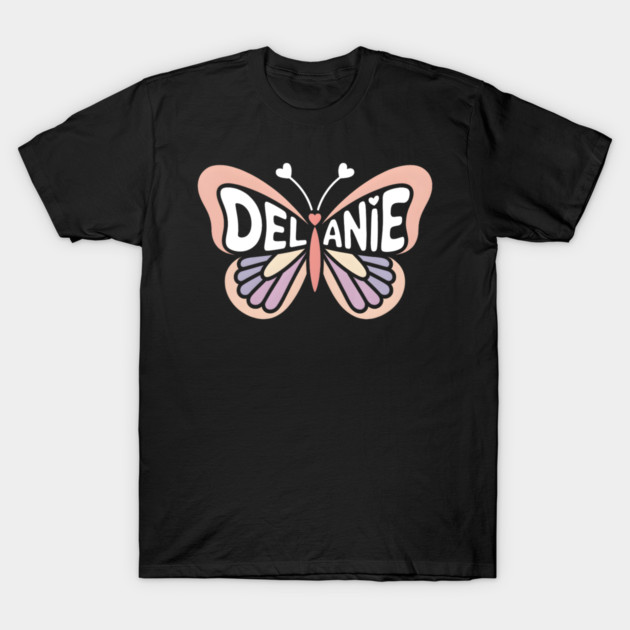 Delanie Butterfly - Word Art - Custom Name Butterfly - T-Shirt | TeePublic