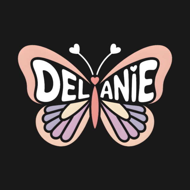 Delanie Butterfly - Word Art - Custom Name Butterfly - T-Shirt | TeePublic