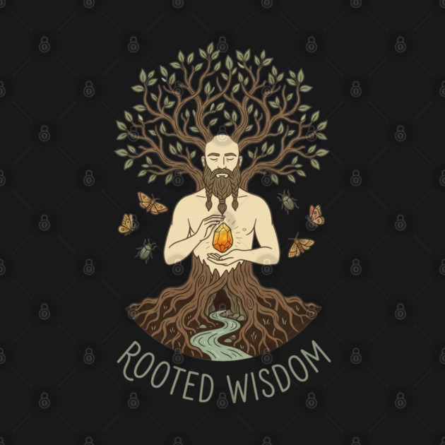 Rooted Wisdom Green Man Tree Spirit Crystal - Meditation Yoga - T-Shirt ...
